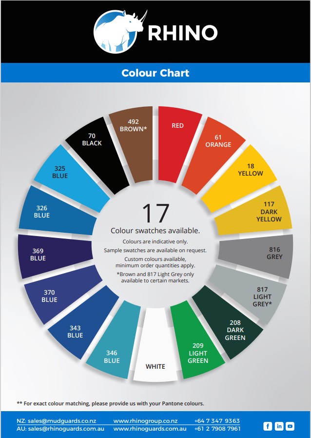 Colour Chart & Swatches - Rhino Manufacturing NZ